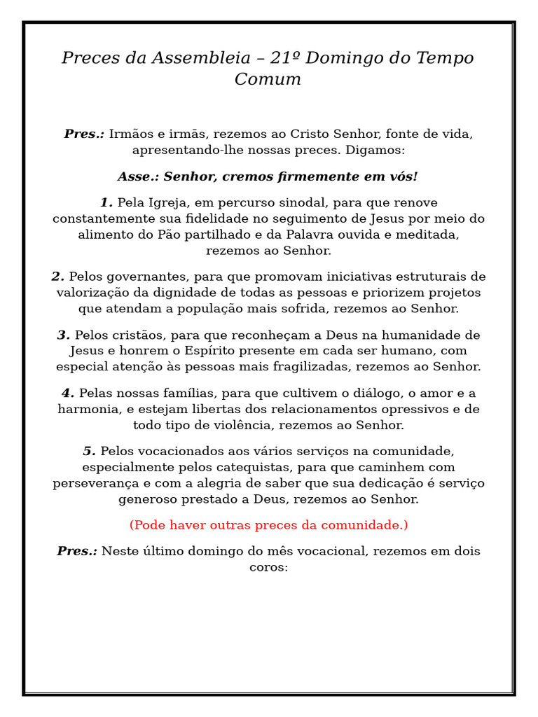 Preces Da Assembleia - 21º Domingo Do Tempo Comum | PDF