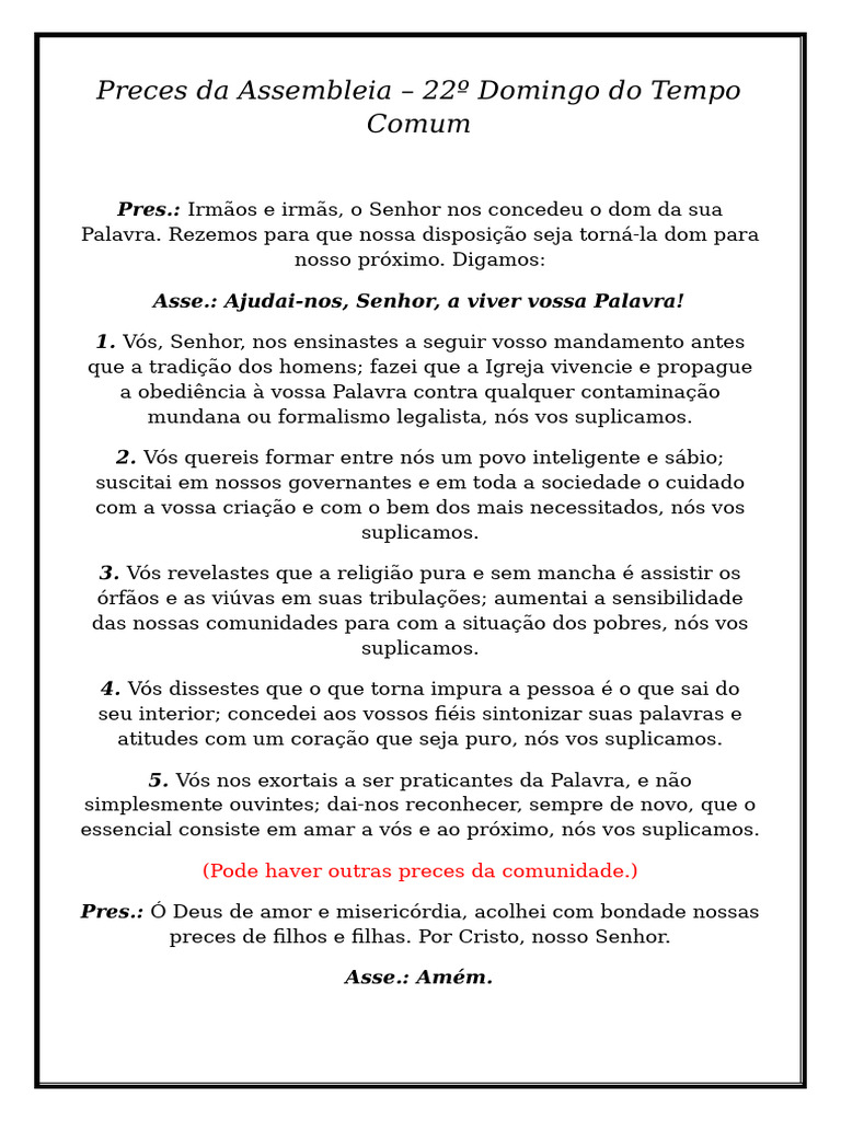 Preces Da Assembleia - 22º Domingo Do Tempo Comum | PDF