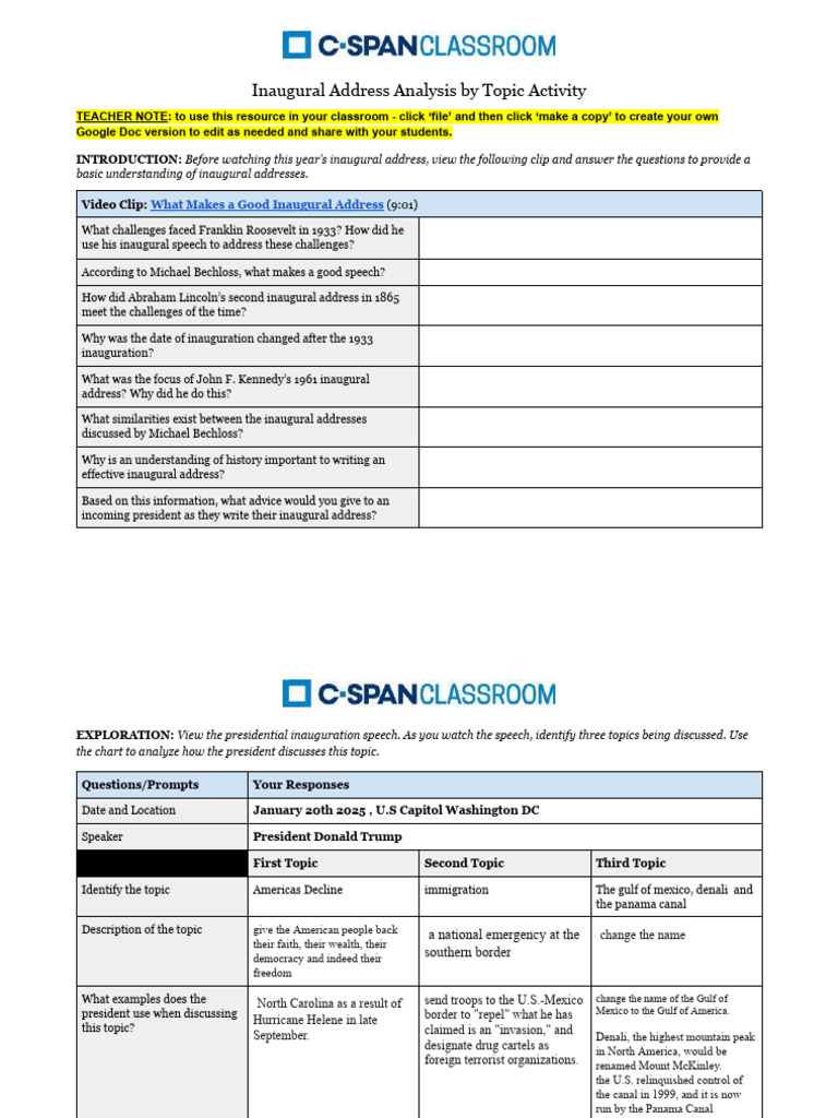 Inaugural Address Analysis Activity | PDF | United States Presidential ...