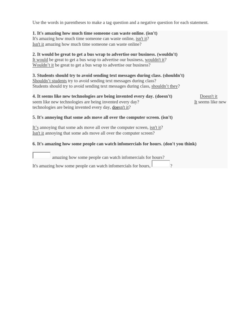 Ejemplos de preguntas tag y negativas | PDF