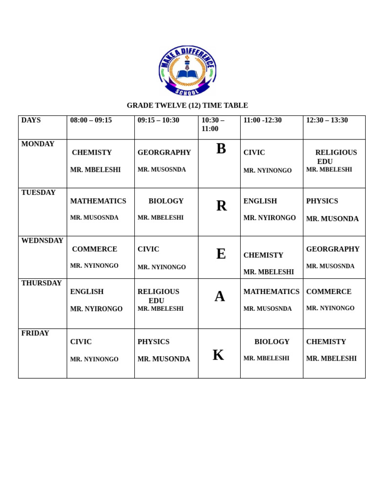 G 11 Time Table | PDF