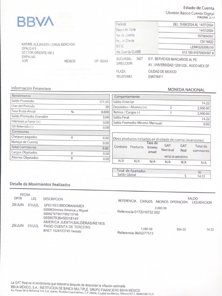 Carátula de Estado de Cuenta Bancario | PDF