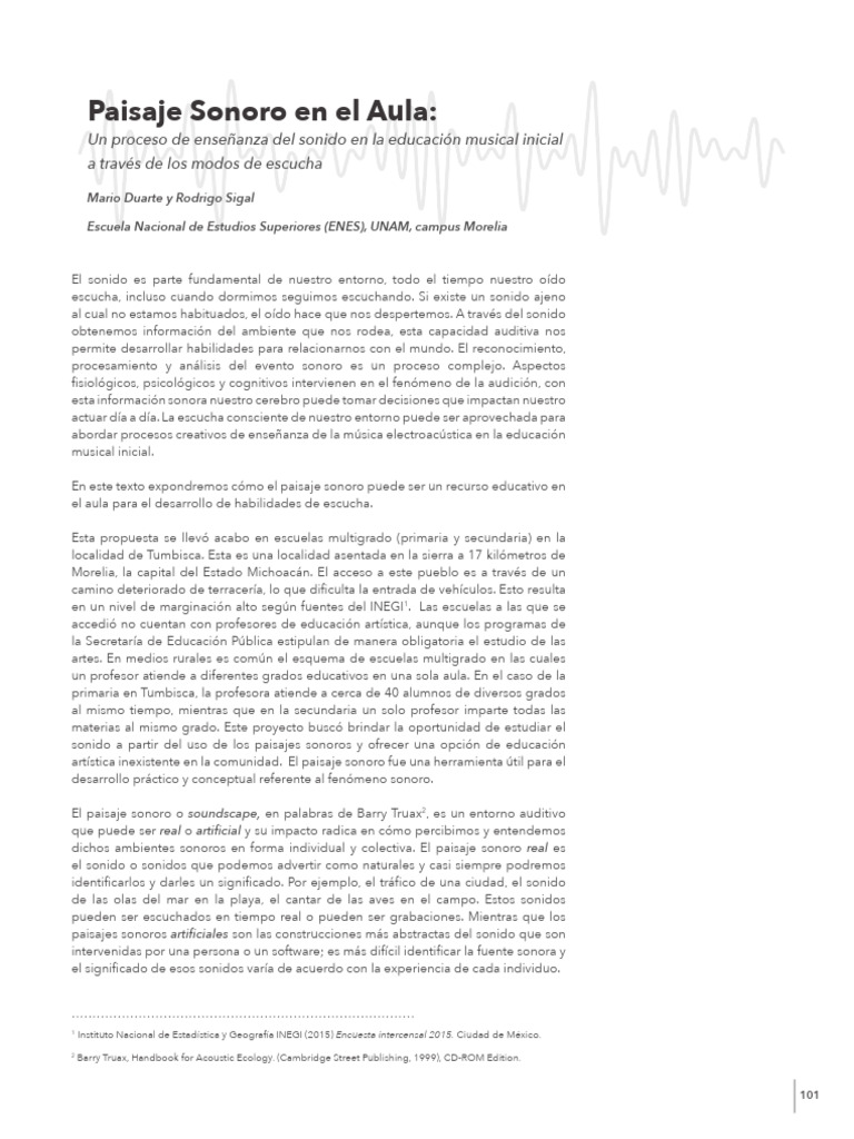 Paisaje Sonoro en Educación Musical | PDF | Sonido | Experiencia