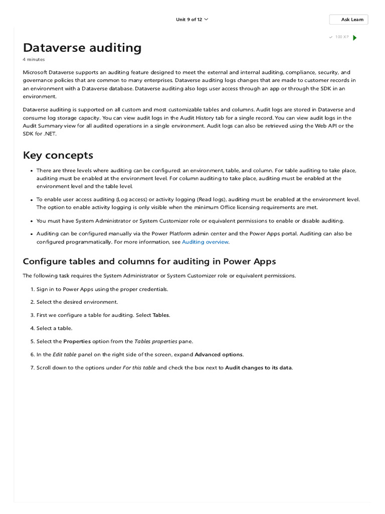 Dataverse Auditing - Training - Microsoft Learn | PDF | Mobile App ...