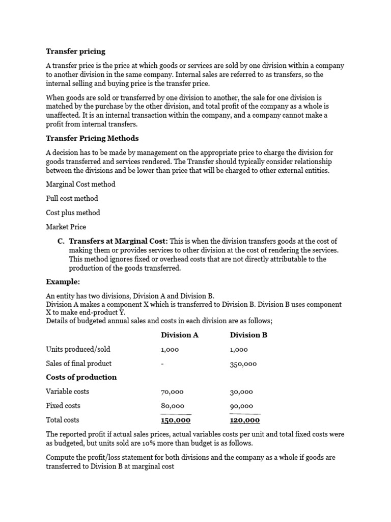 Transfer Pricing Summary | PDF | Cost | Profit (Economics)