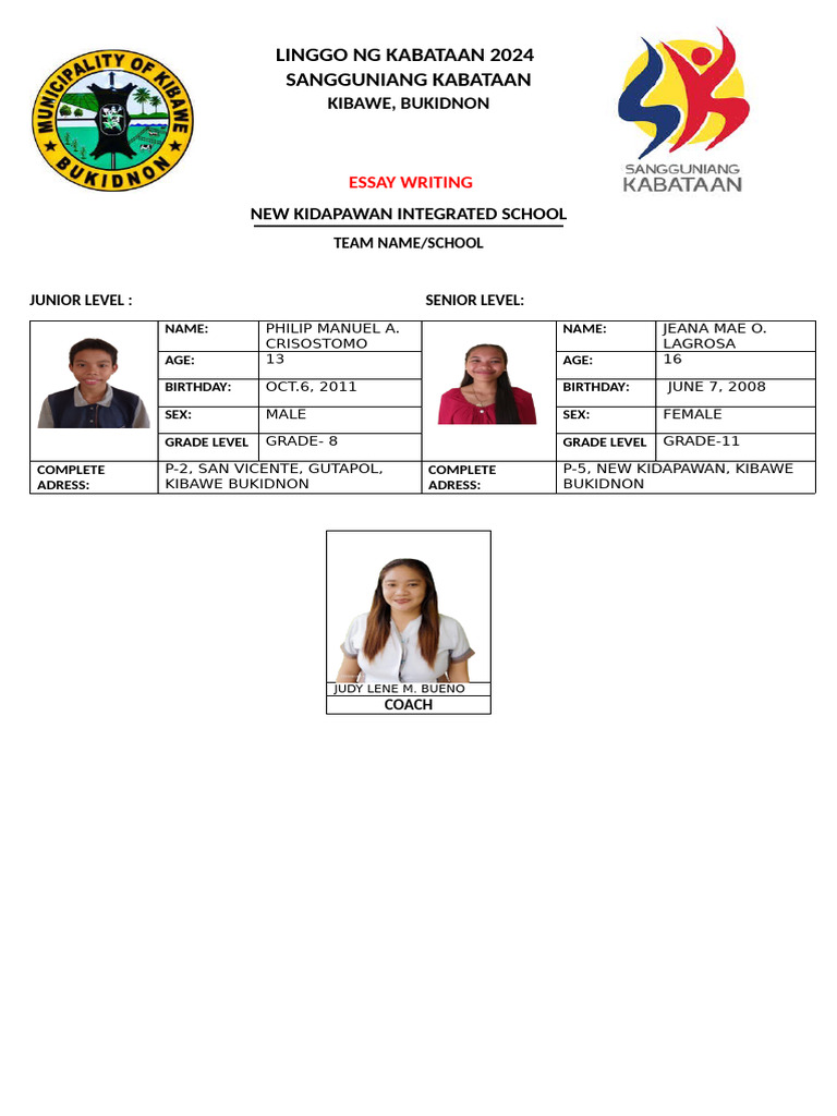 Essay Writing Contest 2024 Kibawe | PDF