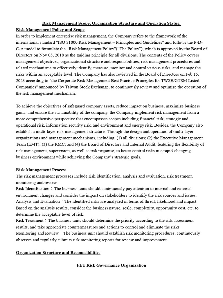 Risk Management Scope Organization Structureand Operation Status | PDF ...