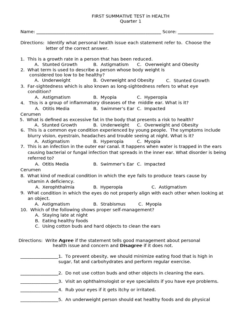 Health Issues Summative Test Guide | PDF | Obesity | Diseases And Disorders