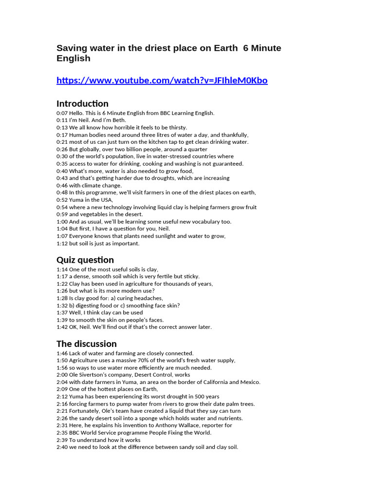 Saving Water in The Driest Place On Earth 6 Minute English | PDF | Soil ...