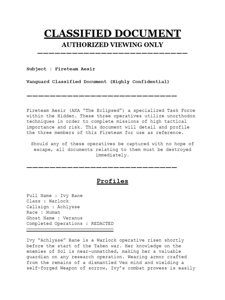 Vanguard Classified Document AESIR | PDF