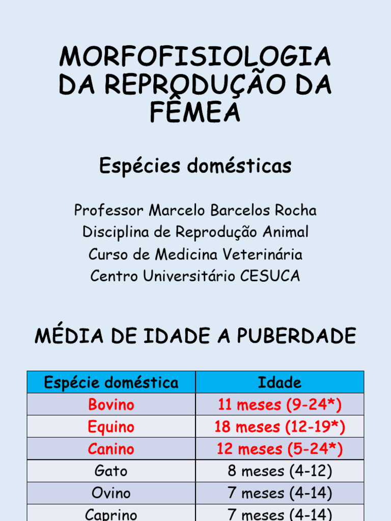 Morfofisiologia Da Reprodução Da Fêmea | PDF | Zoologia | Reprodução