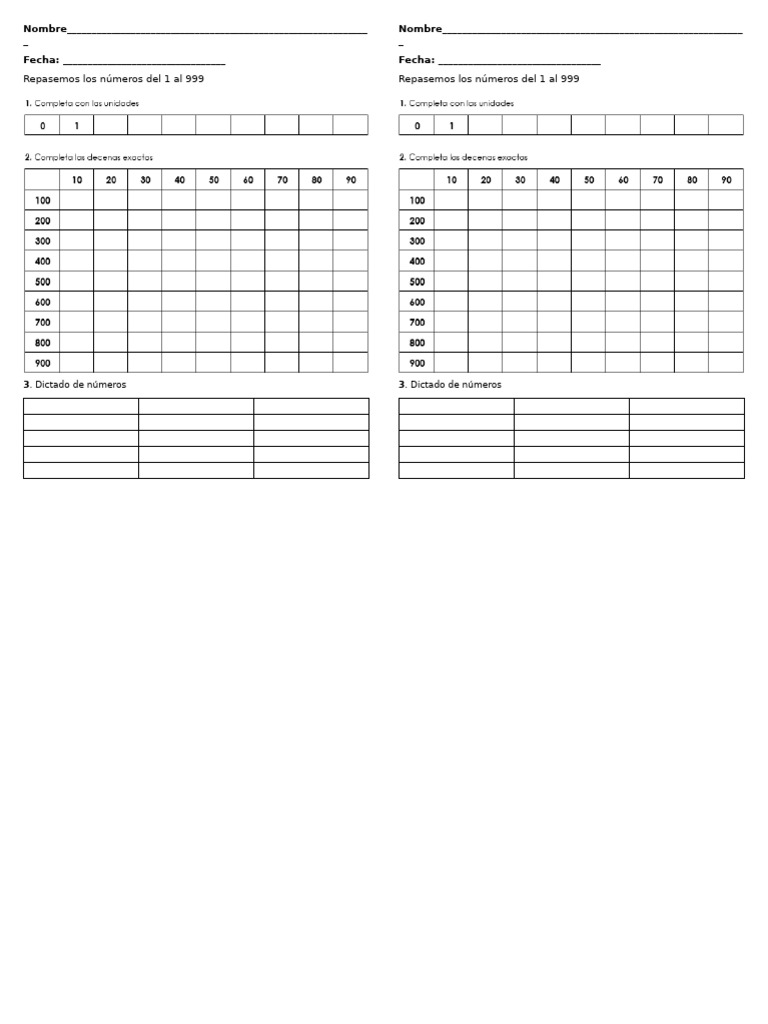 REPASO NÚMEROS DEL 1 Al 999 | PDF