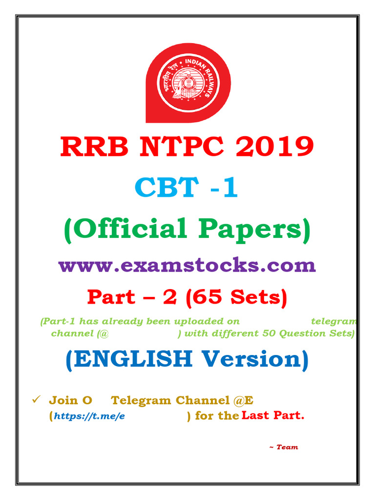 (English Part 2) RRB NTPC 2019 CBT-1 Papers 65 Sets @exam - Stocks | PDF