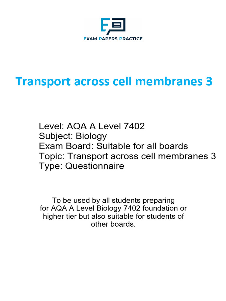 Cell Membrane Transport Mechanisms Quiz | PDF | Cell Membrane | Digestion