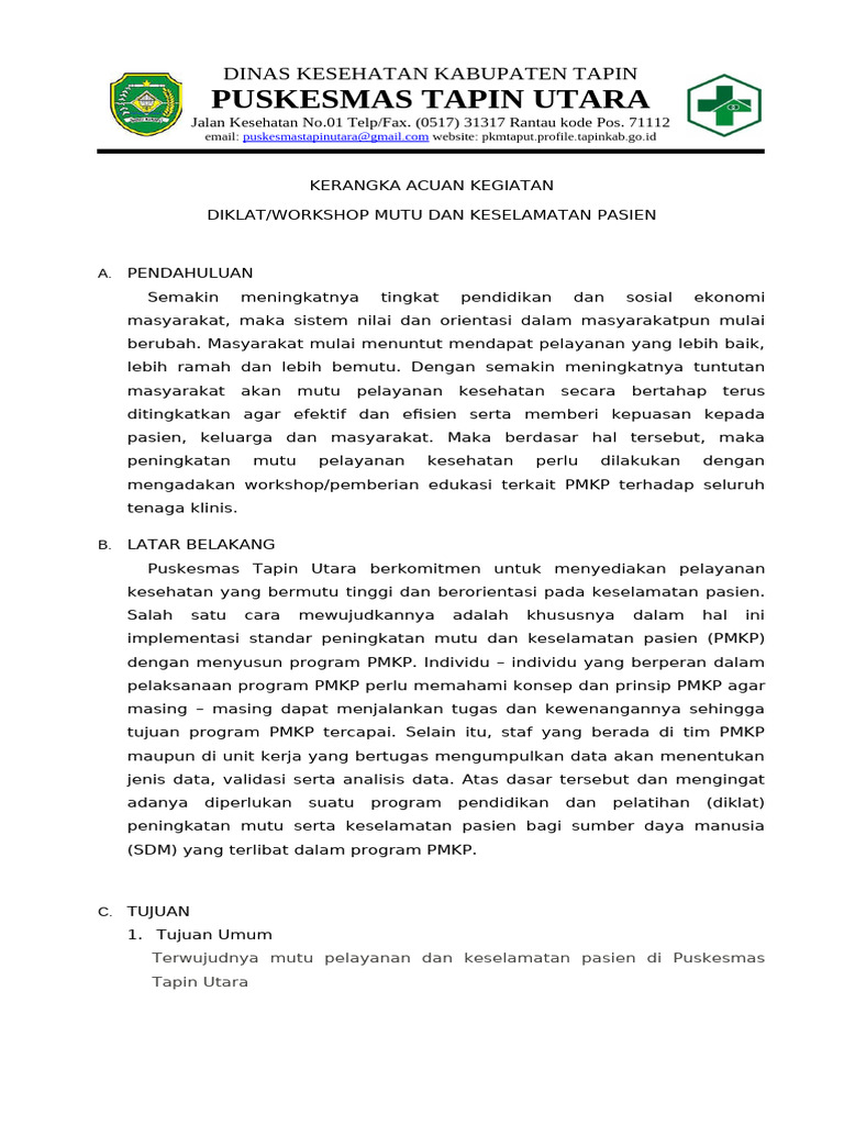 5.4.2.2 KAK Diklat Workshop Mutu Dan Keselamatan | PDF