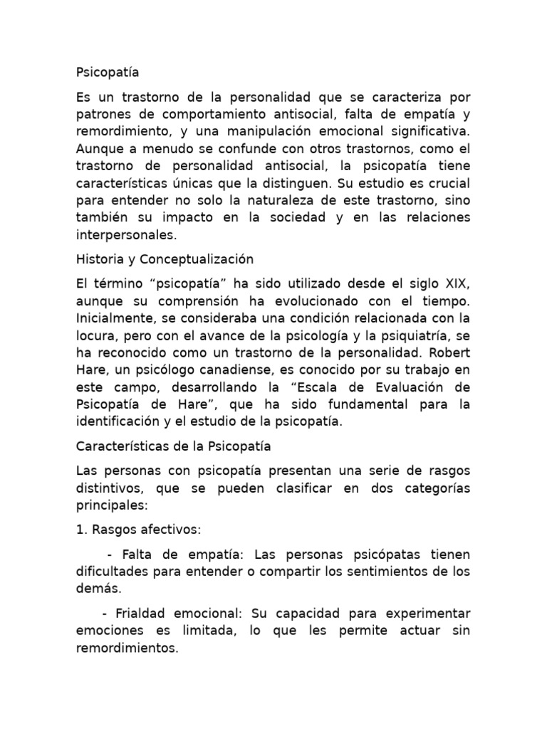Psicopatía: Características y Tratamiento | PDF | Psicopatía | Desorden ...