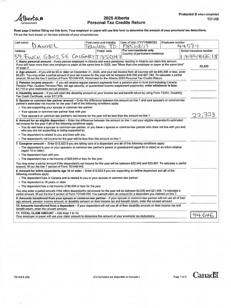 Personal Tax Credit Return | PDF