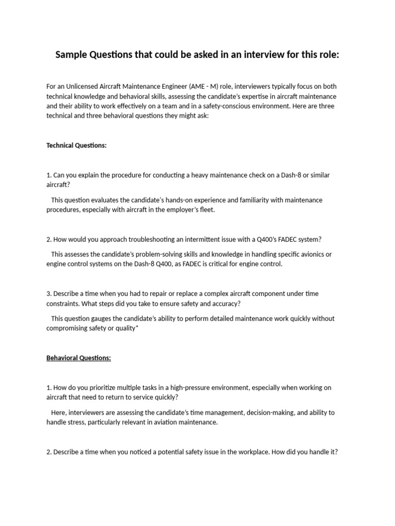 Sample Questions - Unlicensed AME-M Role | PDF