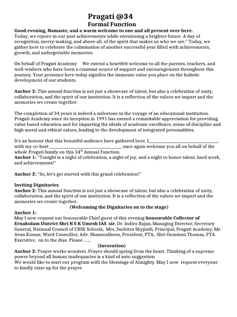 Annual Day Anchoring Script, 2024-25 | PDF