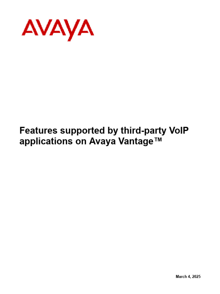 Features Supported by Third-Party Voip Applications On Avaya Vantage™ | PDF | License ...