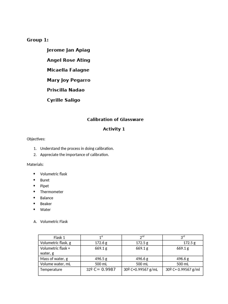 Calibration Laboratory Report by Group 1 - 1 | PDF | Volume | Physical ...
