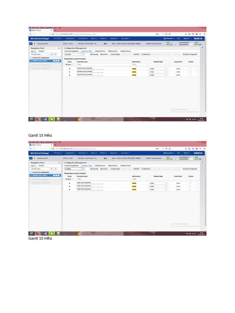 Paramater Upgrade Bandwidth From 10 MHz to 15 MHz | PDF