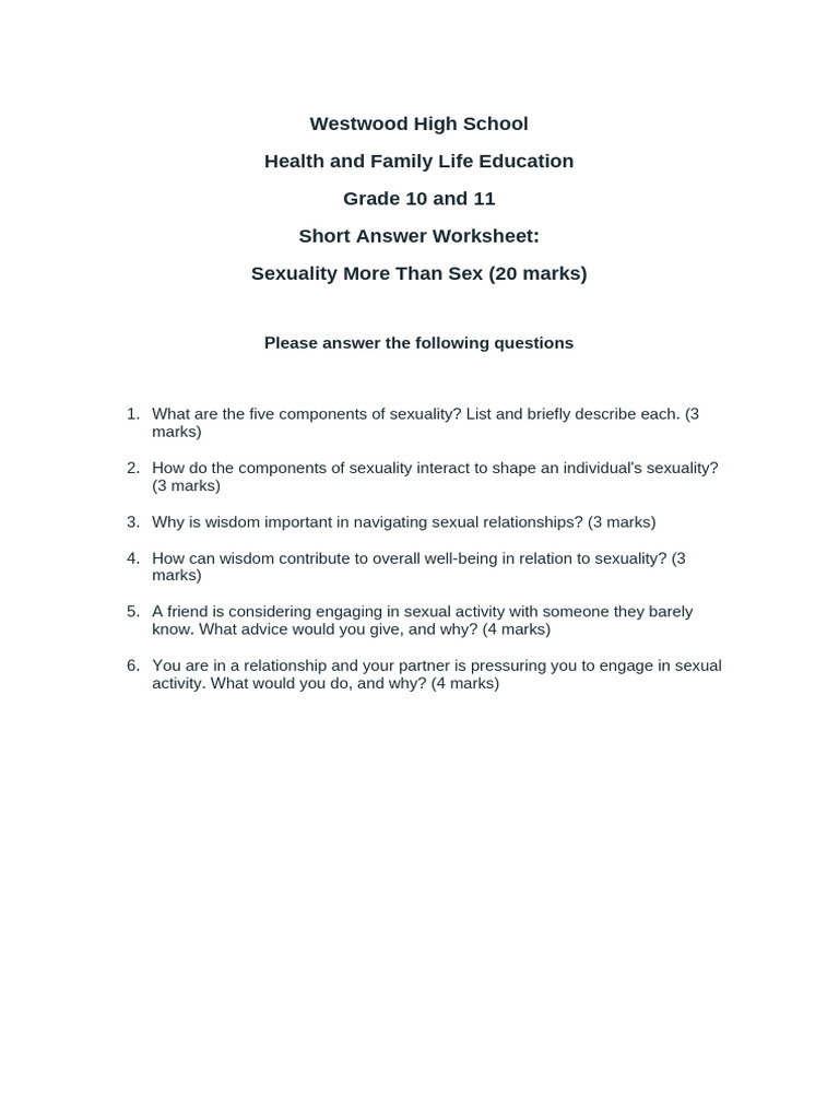 Sexuality More Than Sex Worksheet Pdf