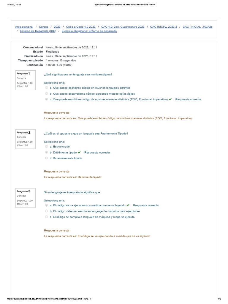 Ejercicio Obligatorio - Entorno de Desarrollo - Revisión Del Intento | PDF | Lenguaje de ...