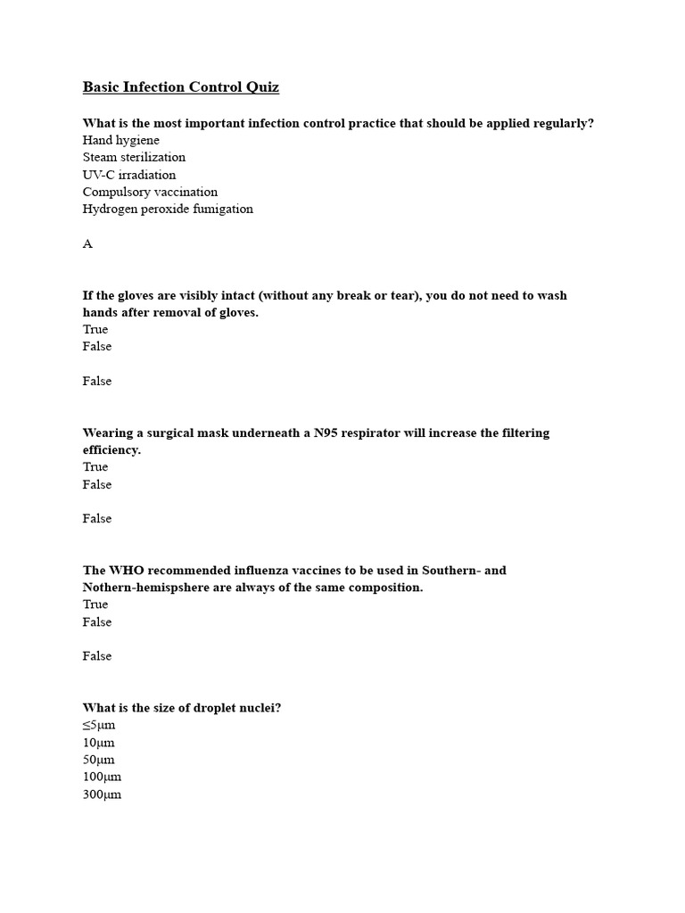Basic Infection Control Quiz.docx | PDF | Hepatitis B | Hepatitis
