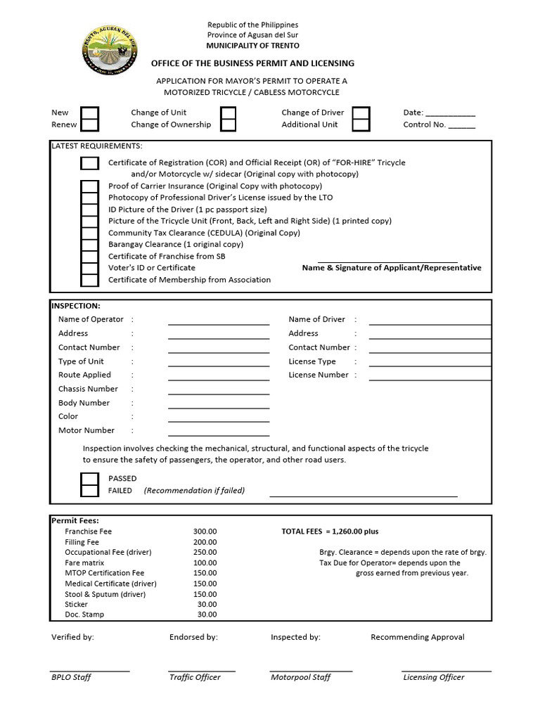 Bplo Motorcycle Application Form | PDF | Transport