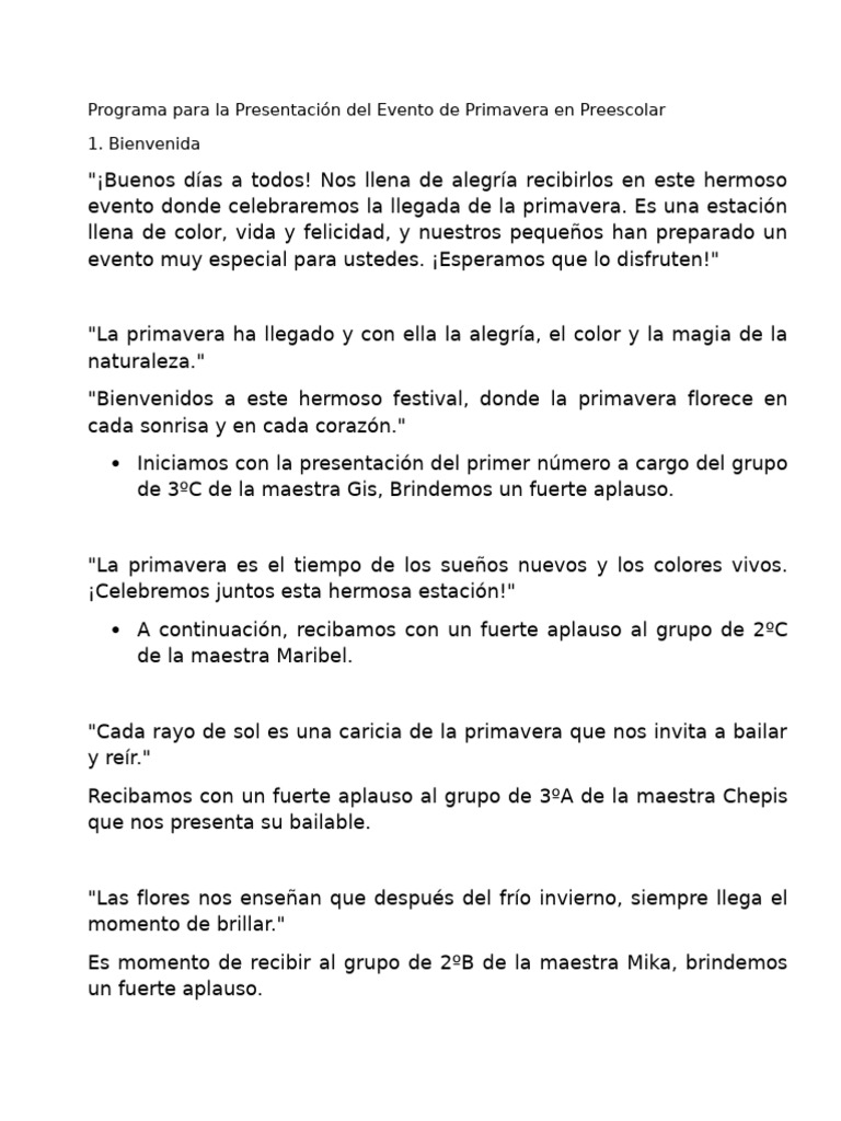 Evento de Primavera en Preescolar 2023 | PDF