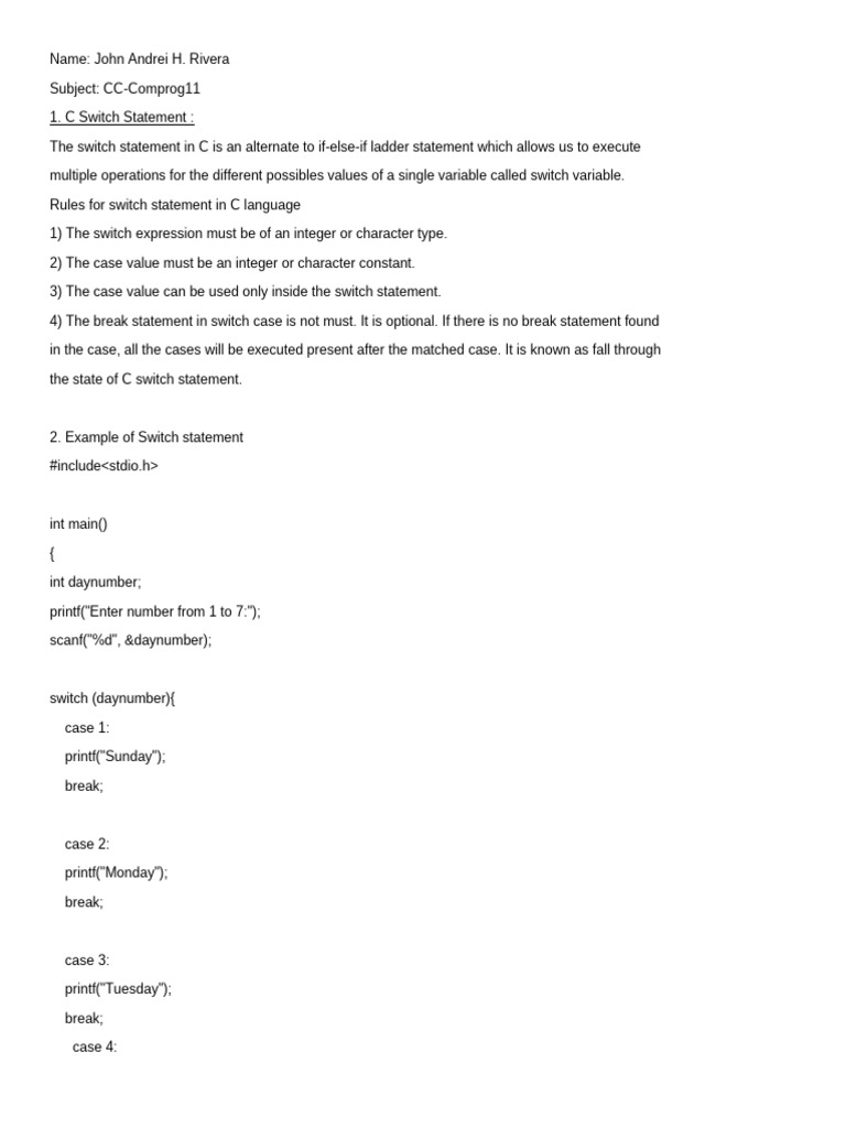 Comprog 11 Switch Statement Pdf Software Development Computer 9059