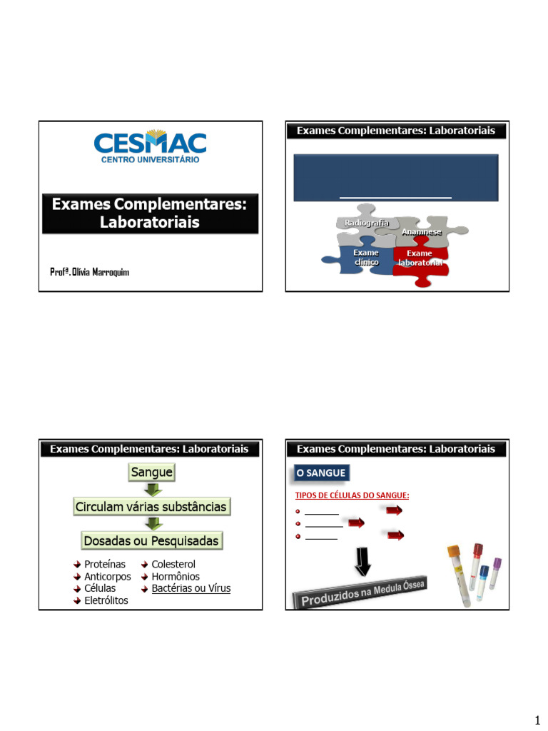 Exames Complementares: Laboratoriais Essenciais | PDF | Alanina ...