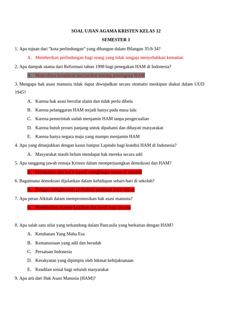Soal Ujian PAK Kls 12 | PDF