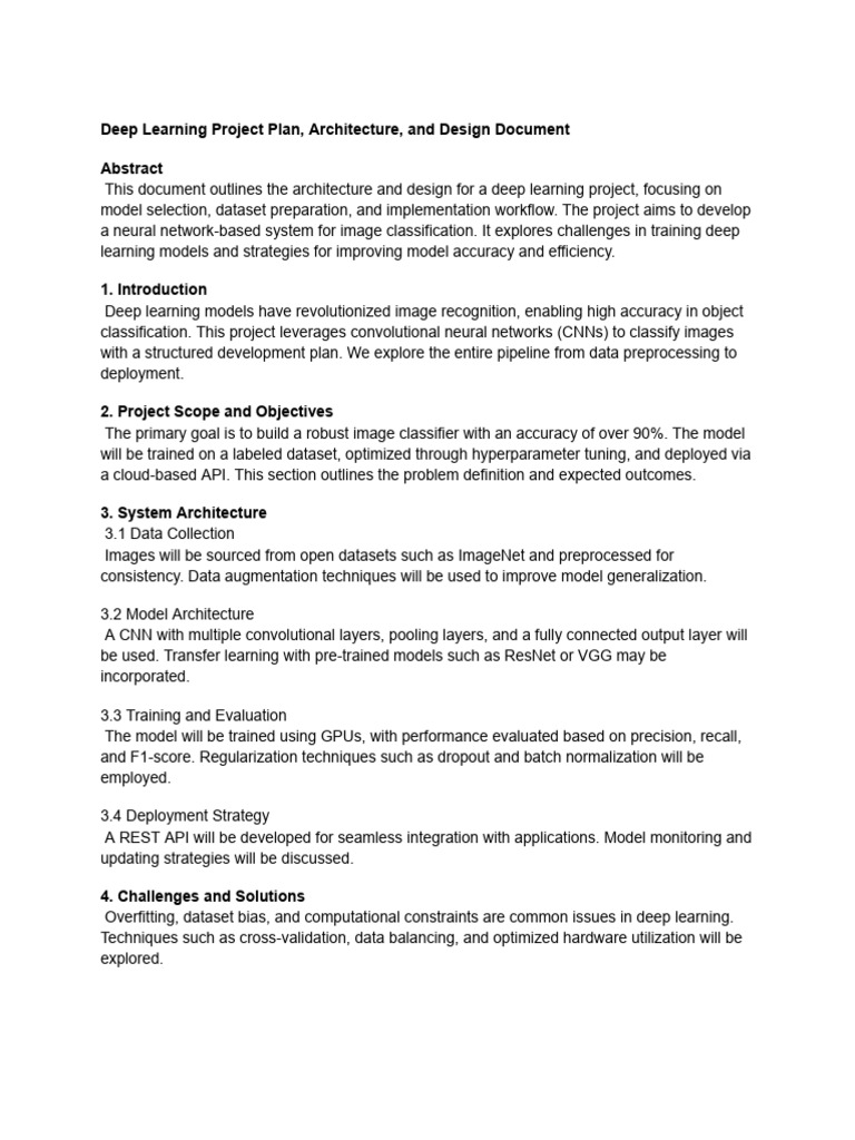 Deep Learning Project Plan for Image Classification | PDF
