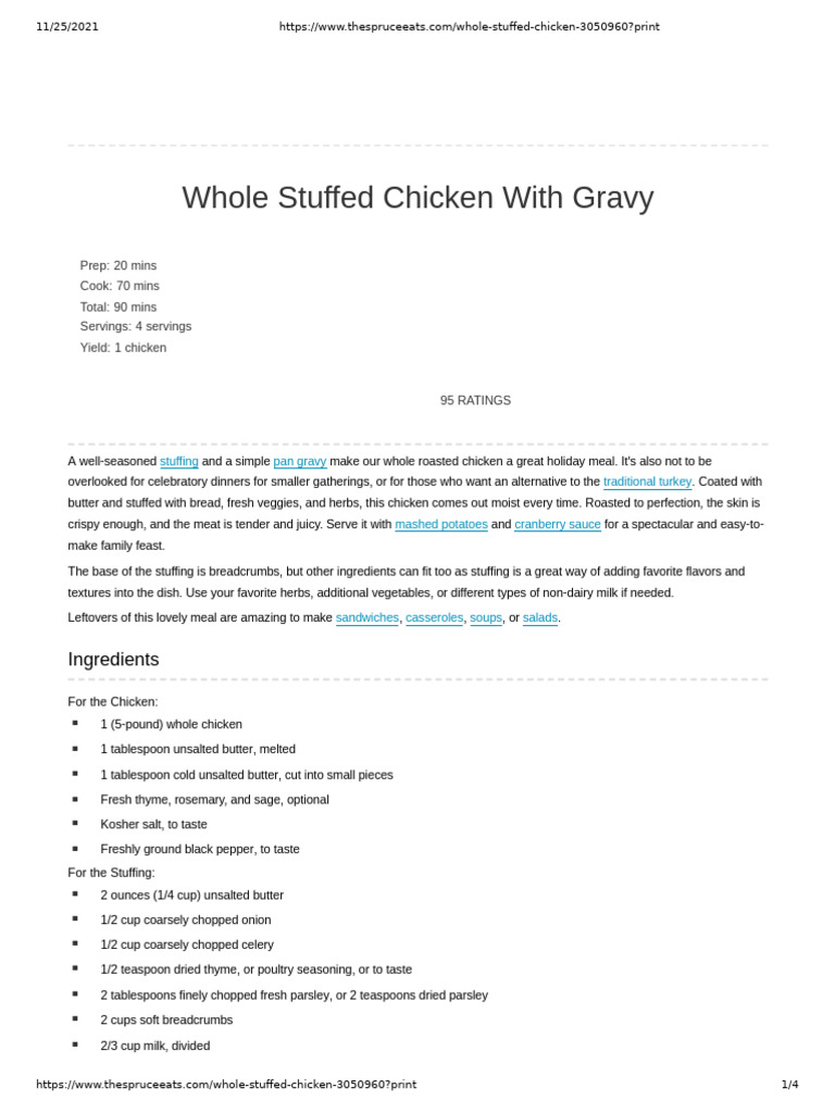 Whole Stuffed Chicken 3050960 | PDF | Stuffing | Roasting