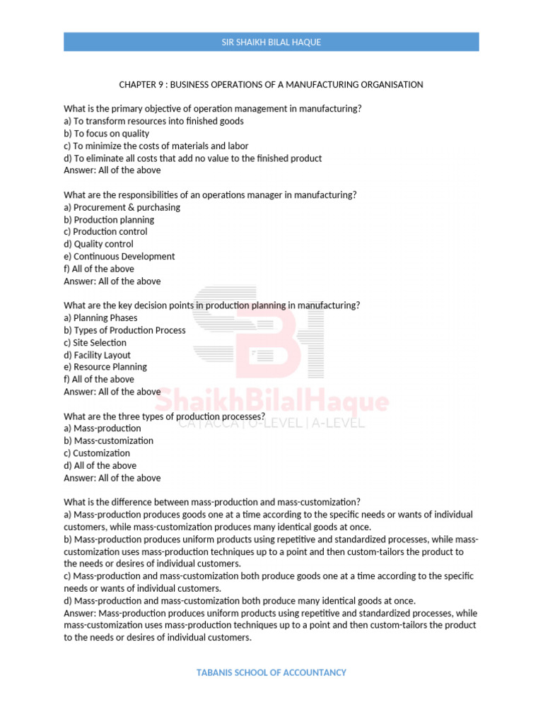PRC 5 Scenerio Based Questions by SBH CHAPTER 9 | PDF | Operations ...