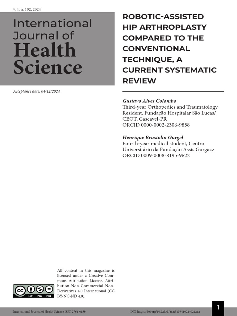 Robotic Assisted Arthroplasty - IJHS | PDF | Surgery | Clinical Medicine