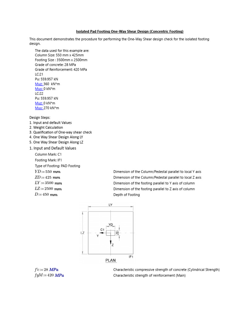 Isolated Footing One Way Shear Check Validation Sheet 1739203081 | PDF ...