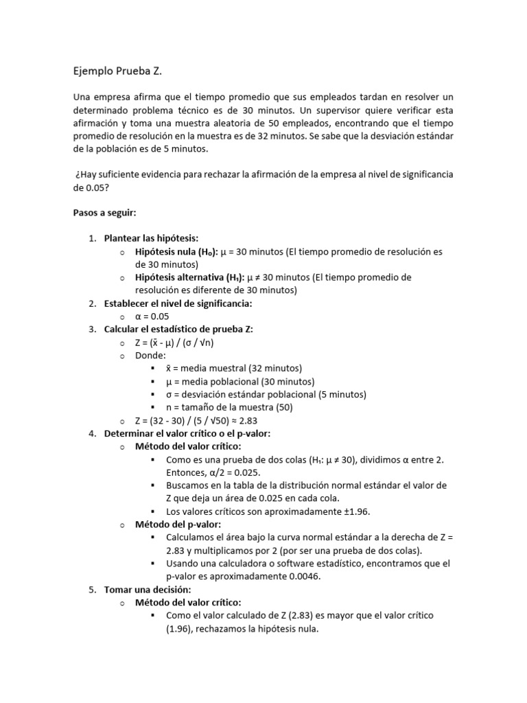 Ejemplo Prueba Z | PDF | Valor P | Distribución normal