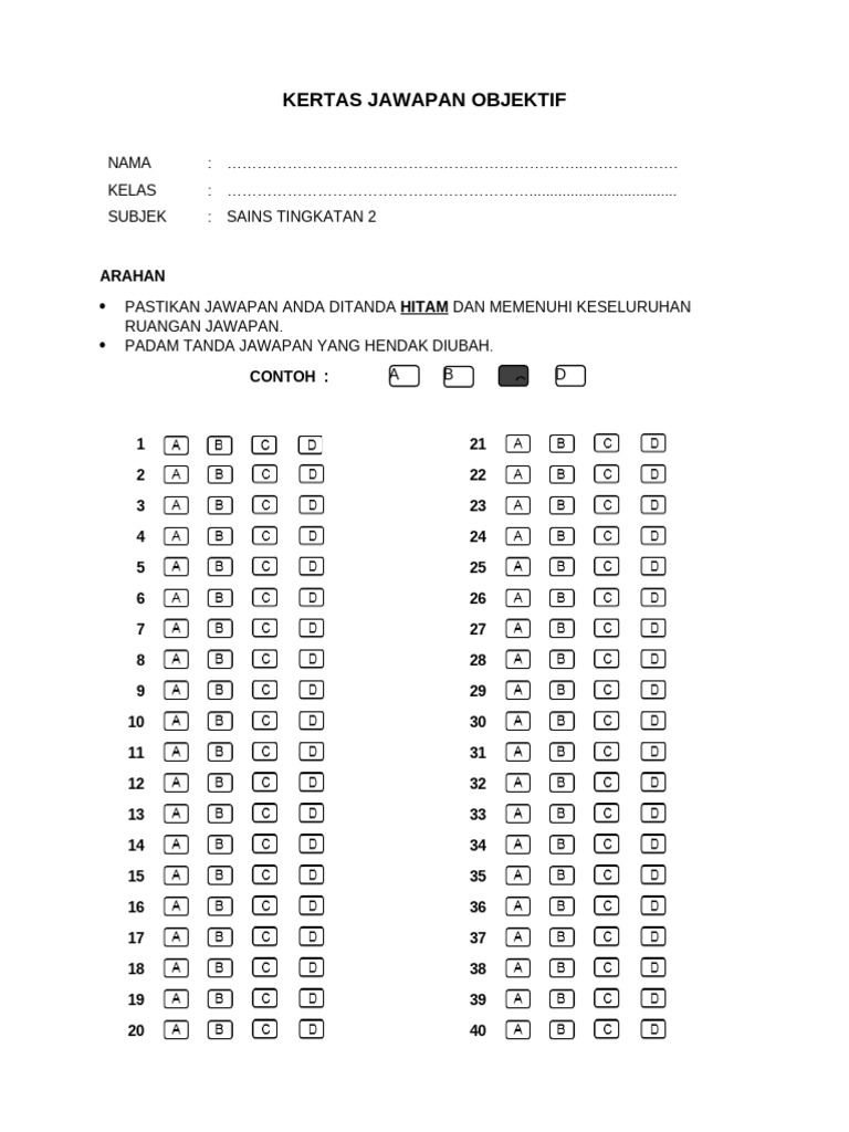 Borang Omr 40 Soalan | PDF