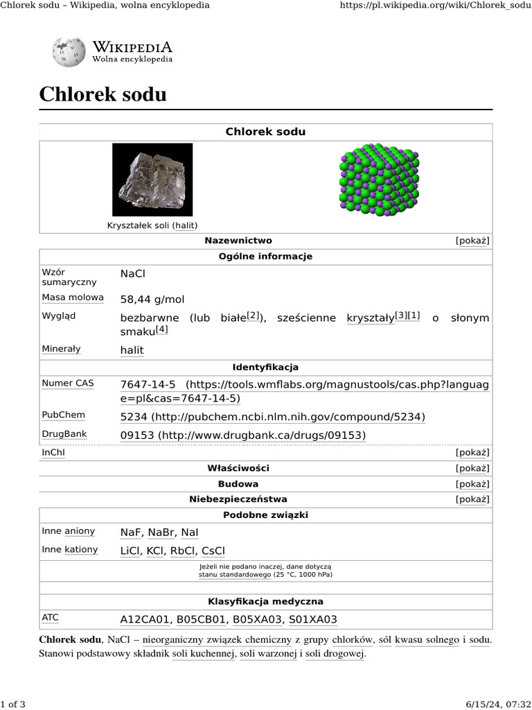 Chlorek sodu – Wikipedia, wolna encyklopedia | PDF