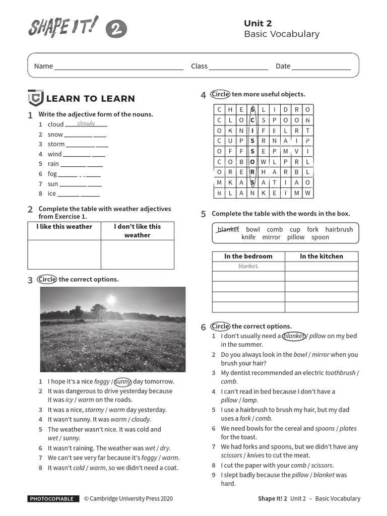 Weather and Object Vocabulary Exercises | PDF | Spoon