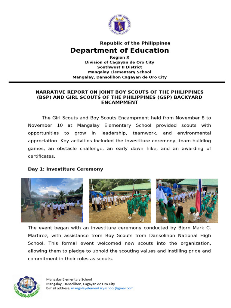 Narrative Report for Bsp and Gsp | PDF | Team Building | Scouting