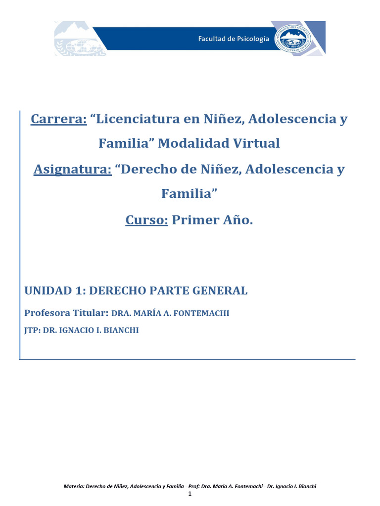 Unidad 1 - Derecho de NiÃ±ez, Adolescencia y Famila - Derecho Parte General - Lic. en NAF | PDF ...