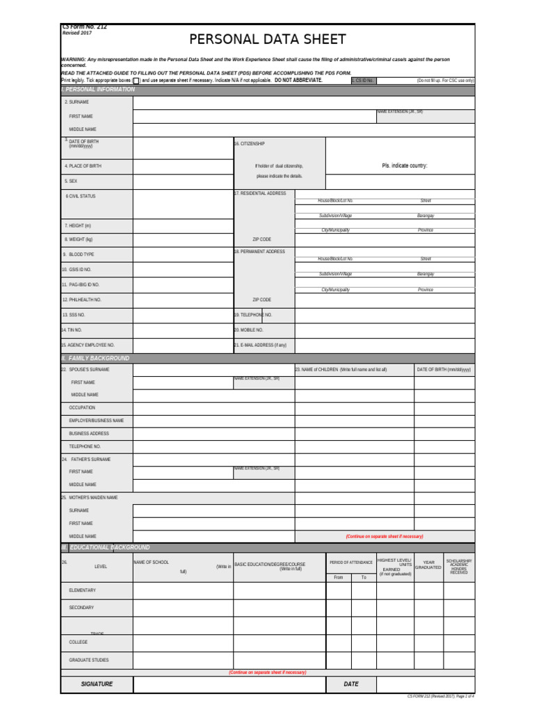 Personal Data Sheet (PDS) 2025 Excel Form | PDF | Justice | Crime ...