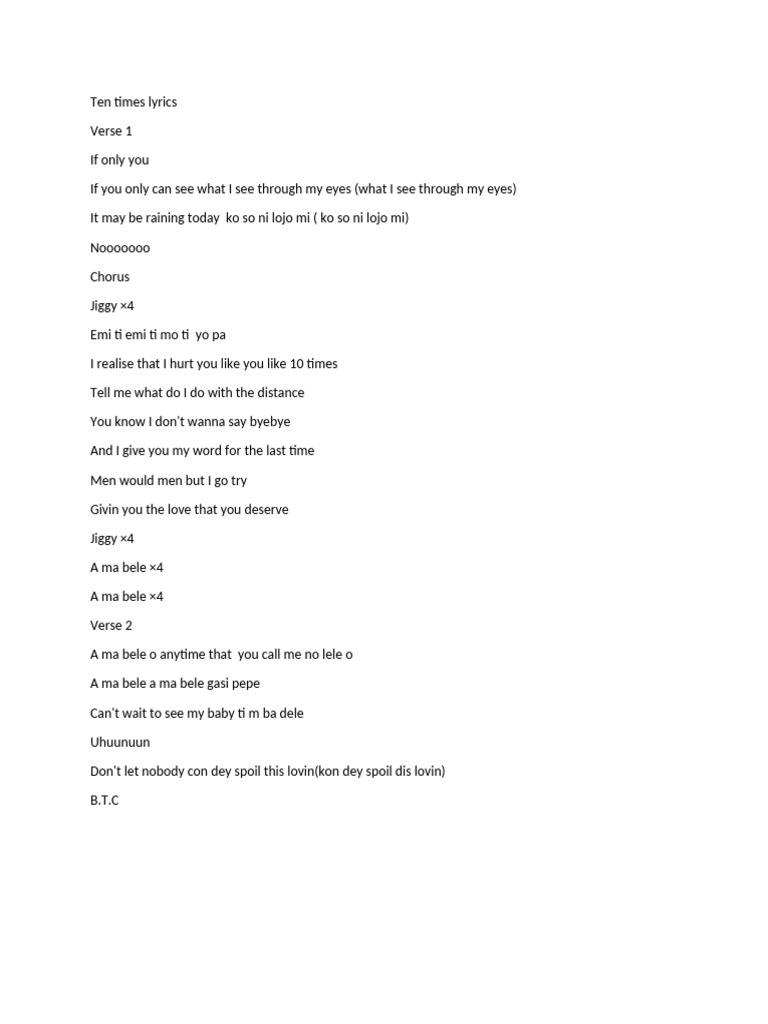 Ten Times Lyrics | PDF