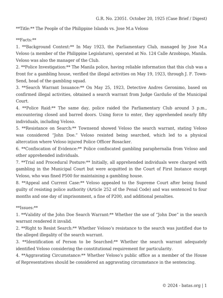 Veloso Case: John Doe Warrant Ruling | PDF | Search Warrant | Crimes