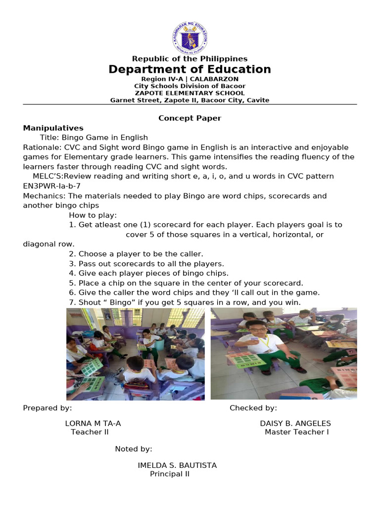 LR Concept Paper Bingo Game | PDF