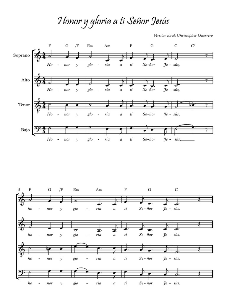 Honor y Gloria A Ti Señor Jesús | PDF